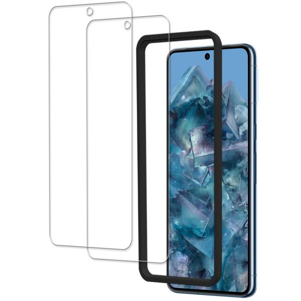 KPNS ガイド枠付き 日本素材製 For Google Pixel 8 用の ガラスフィルム 強化ガラス グーグルピクセル 8 用の ガラス フィルム 強化ガラス カバー 保護 フィルム【2枚セット】 ・【9H硬度・日本製ガラス素材】日本...