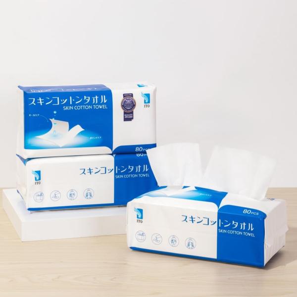 ITO スキンコットンタオル 1:2ミシン目【80枚入×3個】OEKO-TEX?認証 クレンジングタオル フェイシャルタオル 使い捨てタオル クレンジングコットン メイク落とし コットンパフ 敏感肌 肌荒れ対策 シルクタッチ生地 赤ちゃんに...