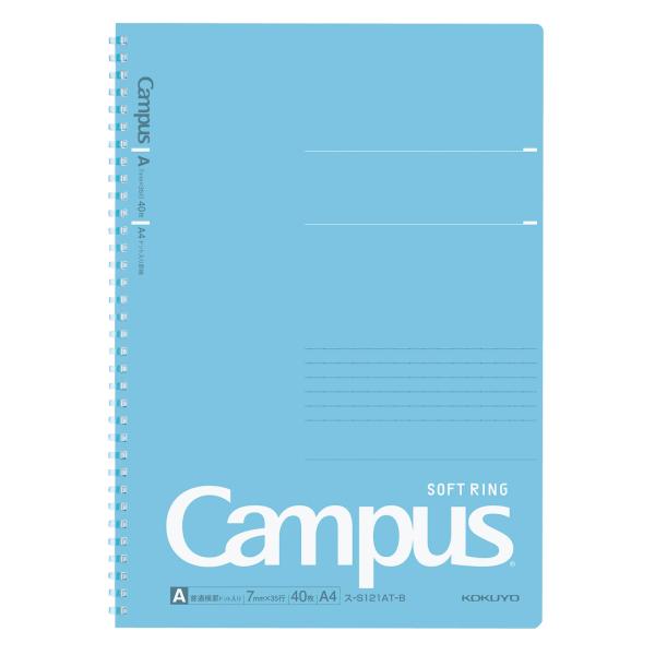 コクヨ キャンパス ソフトリング ノート A4 ドット入りA罫 40枚 青 ス-S121AT-B ・【サイズ】 A4 【中紙寸法】 タテ297×ヨコ210mm・【枚数】 40枚 【紙質】 中紙：上質紙(森林認証紙)・【罫内容】 普通横罫(ド...