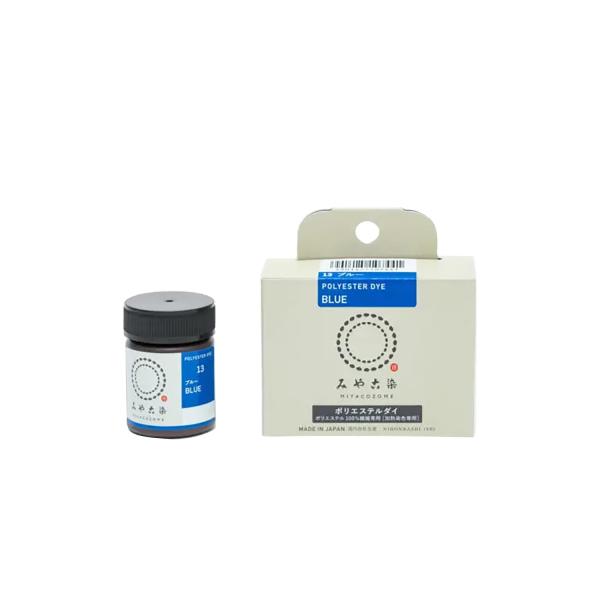 桂屋ファイングッズ みや古染 ECO染料 ポリエステルダイ ポリエステル100%繊維専用 Col.13 ブルー 90℃程度の加熱染色をするだけで、ポリエステル100％繊維の染色が楽しめる染料です。従来のホットダイP-100とは違い、加熱ソー...