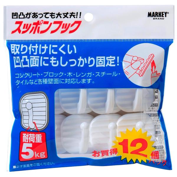 大一鋼業(Markey) マーキー スッポンフック お買得パック 1袋12個入り マルホワイト 耐荷重5kg ・お得な12個入り・取付場所:コンクリート,ブロック,木,レンガ,スチール,タイル等・簡単接着! 炎であぶるだけ。・耐荷重:5kg...