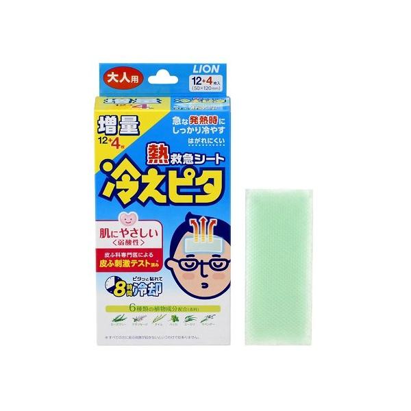 冷えピタ 大人用 12枚+4 ・内容量 : 12枚+4枚・原産国 : 中国・商品サイズ (幅X奥行X高さ) : 101×56×182商品紹介優れた冷却効果を実現した冷却シートです。水分たっぷりのジェルで、朝までひんやり8時間冷却。高含水性基...