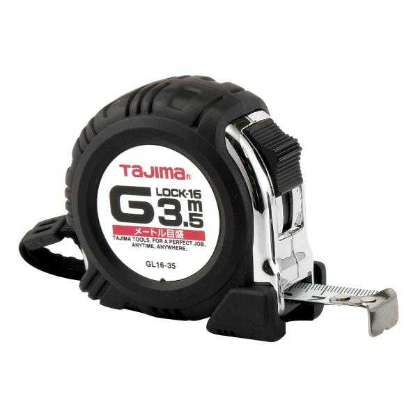 タジマ(Tajima) Gロック 16 3.5M 台紙付 GL16-35D ・ケース:ABS樹脂・テープ・バネ:SK85(旧SK5)・テープ幅:16mm・テープ長さ:3.5m・仕様:ヨンゴーゴーピッチ表示付・付属:ストラップ、ベルトクリップ...