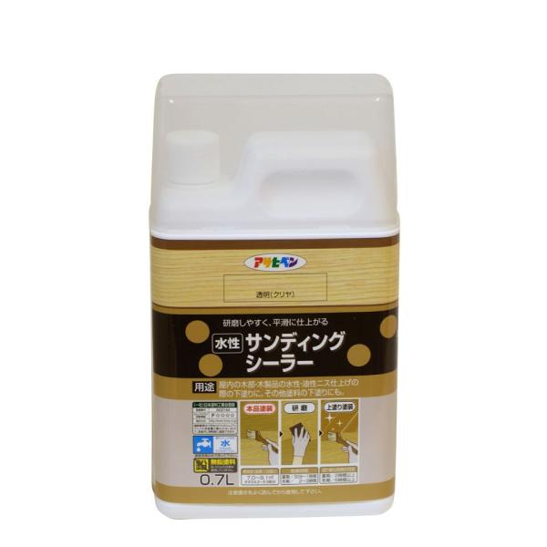 アサヒペン 水性サンディングシーラー 0.7L 透明 クリア ペンキ 屋内用 1回塗り 木部の下地調整 ニスの下塗り 研磨性 速乾性 サンドペーパー 日本製 ・(標準)塗り回数:1回塗り・(標準)塗り面積:0.7/7.0~9.1?(タタミ4...