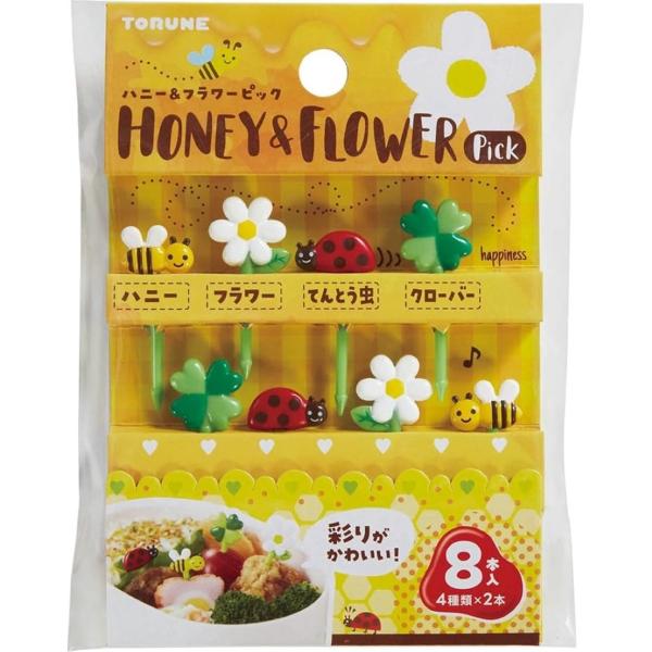 トルネ ハニー&amp;フラワーピック 8本入(4種類×各2本) 彩りがかわいい パーティーの飾り付け お弁当の彩りに P-3663 ・サイズ：てんとう虫約39×17×4.5mm、みつばち約39×15×4mm、クローバー約42×15×3.5...