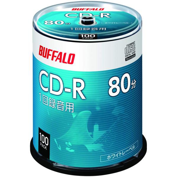 バッファロー CD-R 700MB 音楽用 1回録音 80分 100枚 スピンドル RO-CR07M-100PW/N ・【タイプ】音楽用CD-R 100枚入り・【用途】1回録音用・あなたが録音したものは、個人として楽しむなどのほかは、著作権...