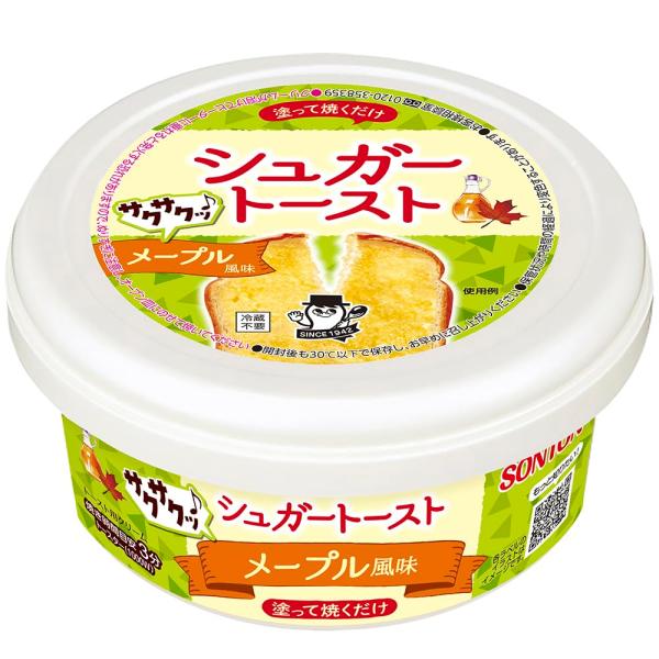 ソントン シュガートースト メープル風味 100g ・【原材料】ショートニング(国内製造)、砂糖、バターエキスパウダー/香料、クチナシ色素、(一部に乳成分を含む) 【栄養成分表示】12 g当たり(推定値)エネルギー:89 kcal、たんぱく...