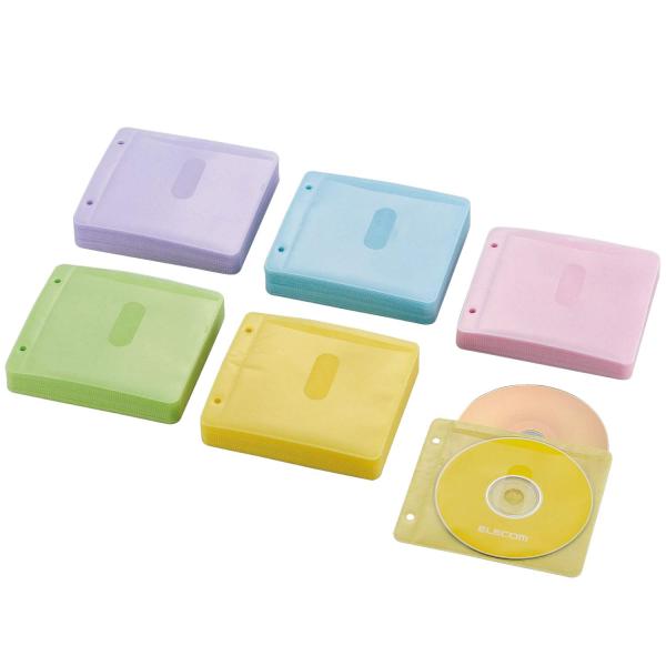 エレコム DVD CDケース 不織布 両面収納 2穴付 120枚入 240枚収納可 5色アソート CCD-NBWB240ASO ・ファイリングできる2穴付きですっきり収納。大量のBlu-ray/CD/DVD Discをコンパクトに収納・整理...