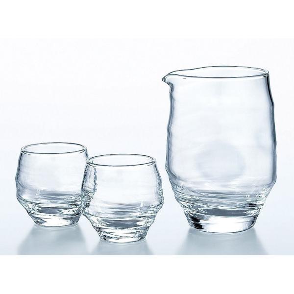東洋佐々木ガラスの酒器　片口徳利と冷酒グラスのセット。＊片口：435ml×1＊冷酒グラス：100ml×2＊食洗器対応＊日本製