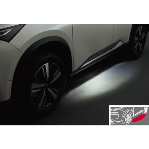 日産純正部品車種名：エクストレイル取り付けできる年式：令和04年7月〜next型式：T33/SNT33部品名：ウェルカム&amp;セーフティーライト詳細：足もとを明るく照らし、夜間や暗い駐車場での安全な乗り降りをサポートします。キーアンロッ...