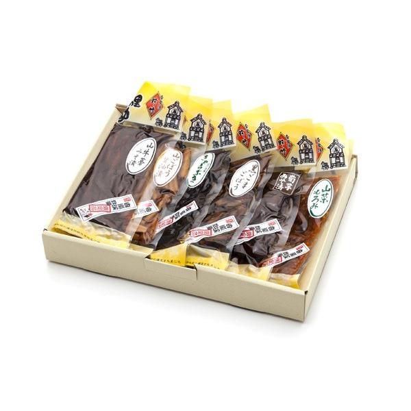 【送料無料】スズマン本舗おすすめの人気商品である「山ごぼう味噌漬」「菊いも味噌漬」をはじめ「山ごぼう醤油漬」「きゃらぶき」「山菜もろみ」「黒ごまごぼう」を化粧箱に詰合わせました。製品名: 送料無料 数量限定 売れ筋ギフト六色詰合せＢ型番: ...