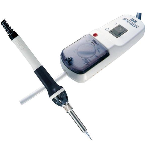 ●250〜450℃の間で自由に温度設定が可能なはんだこてです。●電源を入れてから素早く設定温度に到達するクイックスタート機能を搭載しています。●リーク電流/絶縁抵抗の測定できる測定端子付。【商品詳細】電源：AC100V　50/60Hz（コー...