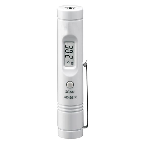 ●ストラップ、ペンホルダー付きの非接触型放射温度計です。＜仕様＞商品コード：ナリカ A05-6226型式名：AD-5617測定範囲：−33〜＋180℃分解能：.2℃（−9.8〜＋180.0℃）、1℃（前記以外）精度：±2.5％または±2.5...