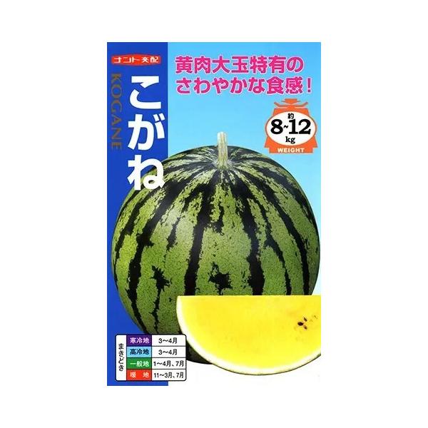 ●涼しげな黄肉の上品な食感を楽しめます。●着果も安定し肥大性も優れた安心品種！●草勢は旺盛ですが、分枝性は少なくツル葉は大型となる。●果実は8〜12kgの高球型、大玉果の縞皮種で変形空洞が少ない。●果肉は鮮やかで強い濃黄色。●極めて甘味が強...