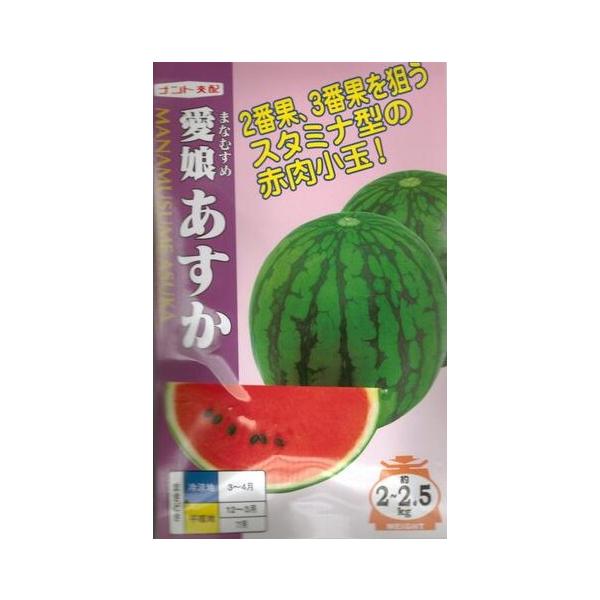 ●草勢は中強、葉色濃緑、ツル細めで低温、少日照期にも徒長しにくく、花粉発生も良好で着果よい。●裂果少なく栽培容易。●果実は腰高〜高球形、果重2.5kg程度の小玉種。●濃緑色の果皮に大玉系のような太縞が入った迫力のある外観。●果肉色は濃桃、小...