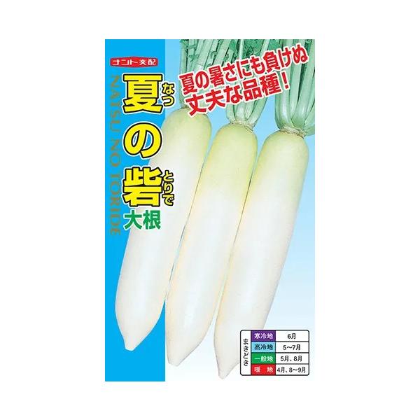 ●耐暑性に優れ、赤芯・黒芯症などの生理障害に強く、軟腐病にも強く、ス入り遅い。●晩抽性で冷涼地・高冷地の5月下旬播種が可能。●形状は尻づまりよく、中太りしない円筒形。●根長35〜38cm。●根径7.5〜8cm。●葉は濃緑の小葉で極立性。●葉...