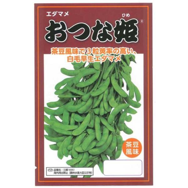 ●PVP登録品種 品種名：三郷WA1●80日タイプ（関東標準）の早生品種。●甘みと風味（茶豆風味）が優れる。●白毛の大莢で3粒莢率の高い秀品多収品種。●莢の充実がよく、全体に満遍なく着莢するので荷姿が美しい。●早まきしても樹ボケしにくいため...