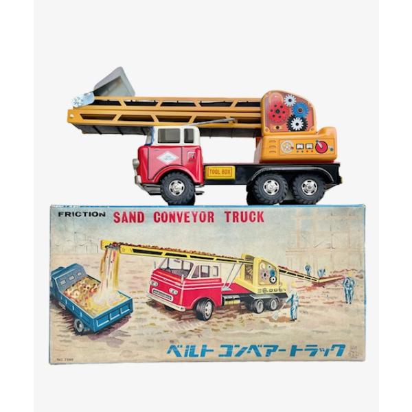 FRICTION SAND CONVEYOR TRUCK ベルトコンベアートラック　トープレ　日本製　ブリキトラック　1960年代〜1970年代　昭和レトロ珍しいベルトコンベアートラック。車体横のゼンマイを回すと、ベルトが動き砂を運ぶ仕組み...