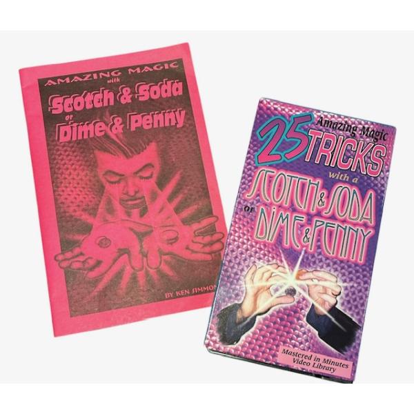 アメージングマジック25スコッチアンドソーダ　マジックビデオテープとケン・シモンズ著のマジック本セットです。コインマジックの技法を25種類紹介しています。マジックの初心者やコインマジックのレパートリーを増やしたい人向けです！未使用品パッケー...