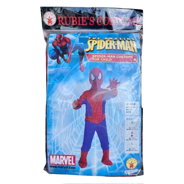 スパイダーマンコスチューム子供用3点セット　Mサイズ(着丈114cm・適用身長120~140cm)　ルービーズジャパン　THE AMAZING SPIDER-MANアメイジングスパイダーマン　キッズ用　コスチューム。セット内容:ジャンプスー...