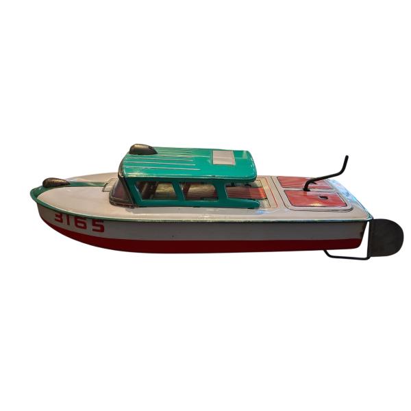 増田屋のゼンマイ式ス−パークルーザー！非常に古い希少な玩具です。・ス−パークルーザー　3165・メーカー：増田屋　（MODERN TOYS）・手回しゼンマイ式上部のクランク状の持ち手を回すことで、船尾のプロペラが回転します。　動作確認済み・...