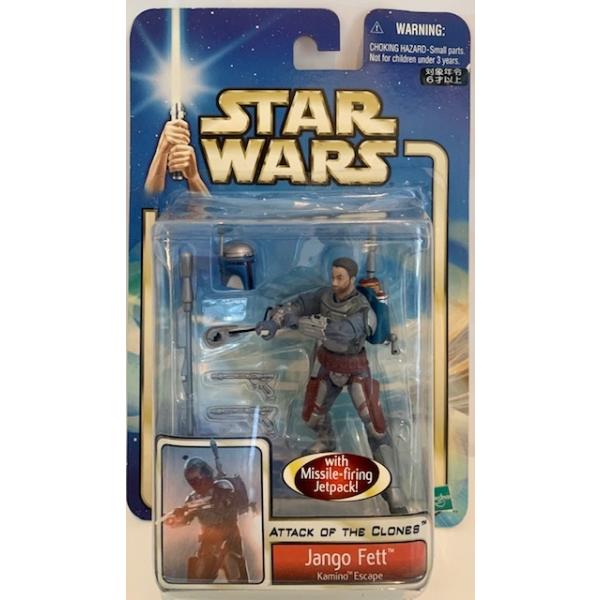 スターウォーズエピソード２ ベーシックフィギュア　ブルーカード　ジャンゴ・フェット　ATTACK　OF　THE　CLONES　ハズブロ トミーダイレクトサイズ約：H23cm×15cm経年劣化によりパッケージに多少のスレ、へこみ、シワ、汚れ等...