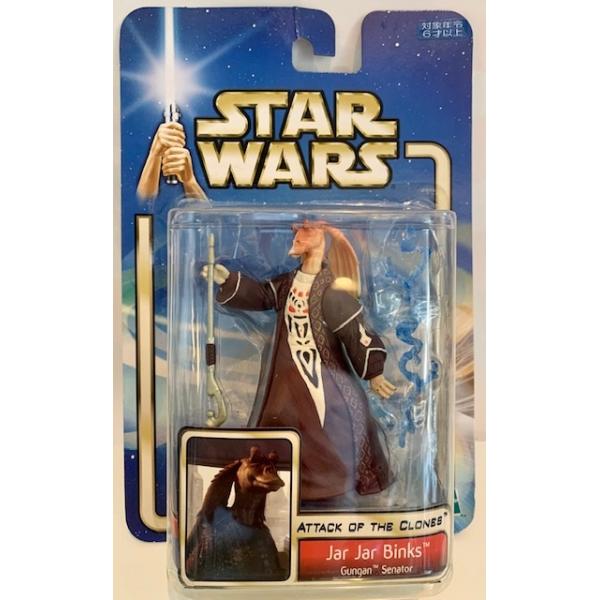 スターウォーズエピソード２ ベーシックフィギュア　ブルーカード　ジャー・ジャー・ビンクス　ATTACK　OF　THE　CLONES　ハズブロ トミーダイレクトサイズ約：H23cm×15cm経年劣化によりパッケージに多少のスレ、へこみ、シワ、...