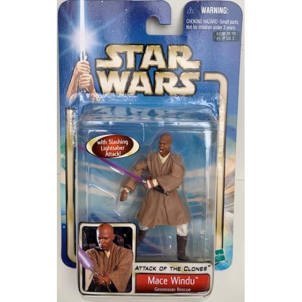 スターウォーズエピソード２　ベーシックフィギュア　ブルーカード  メイス・ウィンドゥ　ATTACK　OF　THE　CLONES　ハズブロ トミーダイレクトサイズ約：H23cm×15cm経年劣化によりパッケージに多少のスレ、へこみ、シワ、汚れ...