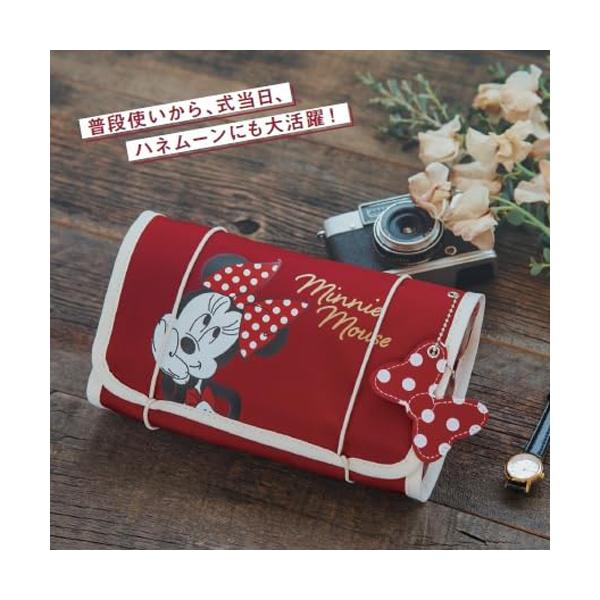 送料無料 ミニーマウス 優秀すぎる 折りたたみトラベルポーチ (ゼクシィ2024年5月号付録のみ、本はつきません)3つ折り時のサイズ（約）縦約13.5cm、横約22cmくるんと包んで2本のゴムで留めるユニークな形状のポーチ。パッと目を引くミ...