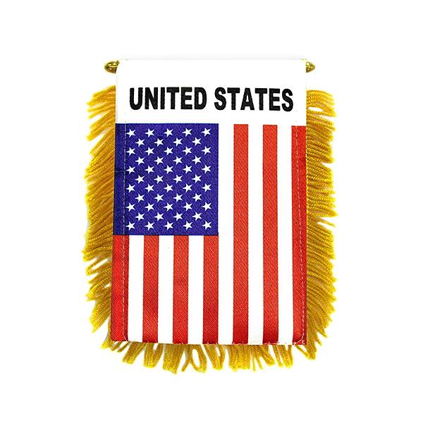 アメリカ国旗の吸盤付きバナーです。フックなどに引っ掛けて吊るしたり、冷蔵庫やタイルなどに吸盤を使って貼り付けて飾ったりできます。また、両面プリントなのでガラスなど透明な場所に取り付けても両側から楽しめます。サイズ:高さ 14cm　幅 10c...
