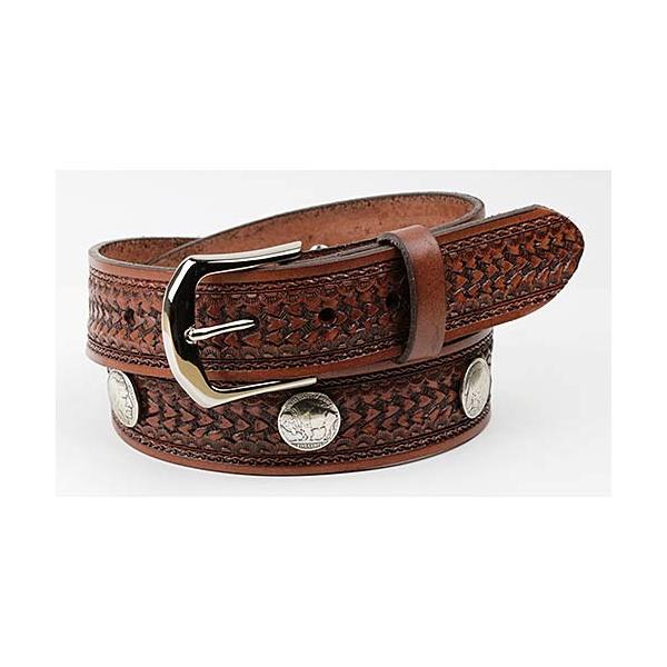 サイズ：幅 3.8cm材質：本革色:チョコレートINDIAN HEAD &amp; BUFFALO NICKLE CONCHOS※スナップ ボタンで簡単にバックル交換が可能です。MADE IN USA
