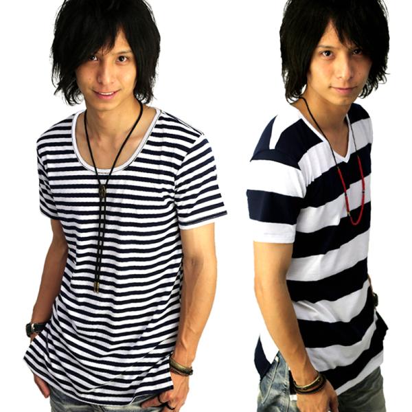 ■おすすめポイント■服の着こなしやコーデの幅が広がる、ノーブランドのゆるtシャツです。白 ホワイト×黒 ブラック、白 ホワイト×紺 ネイビー2種類のボーダーデザインのティーシャツで、V首かクルーネックも選べます。サイズはタイトできれいめな細...