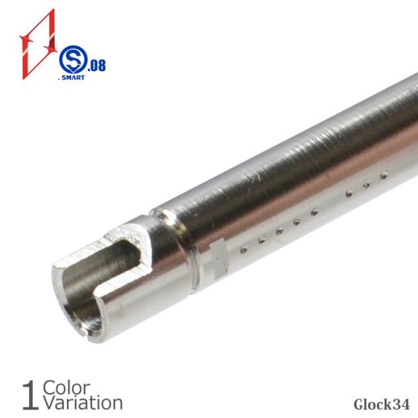 内径6.08mm（公差10ミクロンレベル）、シームレススチールパイプを採用。日本製CNCを使用し高精度に切削。防錆目的で無電解ニッケルメッキを内外面に処理。全長102mm。東京マルイGLOCK34への使用を目的として製作。商品管理番号:la...