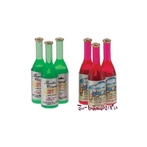 ワインボトルのミニチュアです。お得な６本セットです！色もほんわかしてかわいいですね。こういうボトルは、何本あっても良いですね！ぜひ貴方のミニチュアライフにお役立てください。サイズ：直径9mm、高さ36mm