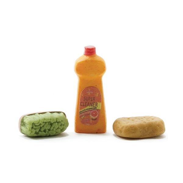 洗剤とブラシ、スポンジのセットです。こういうのが、一番欲しかったりしますよね〜！この外国感もいい感じです。ぜひあなたのドールハウスに！洗剤ボトルの高さ約19ミリ。ブラシのサイズ：11x5x4ミリ。※スポンジはやわらかくありません。ボトルの蓋...