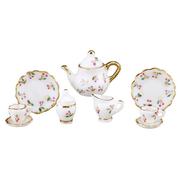 ドイツ　ロイター社のミニチュアです。アクリルケース入りです。お皿の直径約22ミリ。ティーポットの高さ約15ミリ。ティーポットとシュガーポットの蓋は接着されています。カップ＆ソーサーも接着されています。アクリルケースのサイズ：Ｗ80ｘＤ55ｘ...