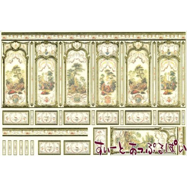 スペイン製のドールハウス用セクションパネルです。お好みでカットしてお使いいただきます。寂しかった壁が一変します！シャンデリアや豪華な家具を買ったけど、お部屋のゴージャスさがイマイチ…とお悩みの貴方！ぜひお試しを！紙製。※光が当たって金色の部...