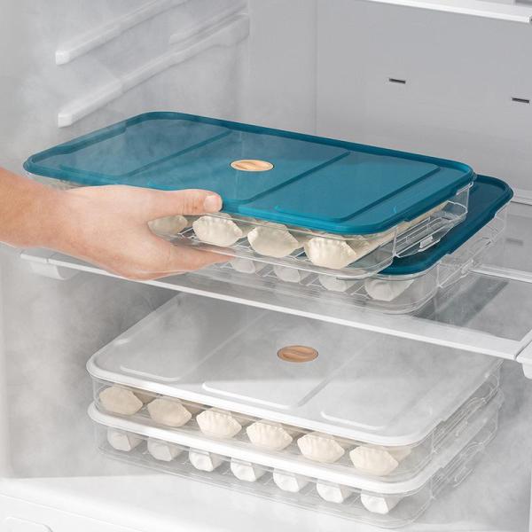 【2個セット】餃子収納　ボックス 冷蔵庫　 食品用　プラスチック　素材 カオス　冷蔵庫　冷暖房　新鮮 耐久性 大容量 家庭用 料理用 冷蔵庫用 キッチン　収納 乾いた　保管 ストレージボックス ケース      健康的な厚い材料、耐久性、高...