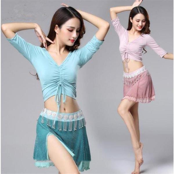 レディース ベリーダンス衣装　社交ダンス 分袖 トップス+スカート 上下セット　ヨガウェア　ウェア　レッスン着　パーティー　イベント 演出　練習着　ステージ衣装　発表会 春夏 セットアップ　レッスンウェア　クラブ服　　ラテン　DANCE　コ...