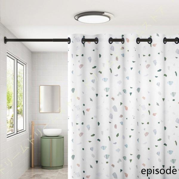 特徴：◆シャワーカーテンは柔らかい密度の高いポリエステル生地で、防水防カビ。◆通気性確保しながら目隠し効果が確保します。光を通すことができて明るさを失わず、プライバシー保護ができて、圧迫感もありません。◆水滴の飛散を防ぐだけでなく、保温効果...