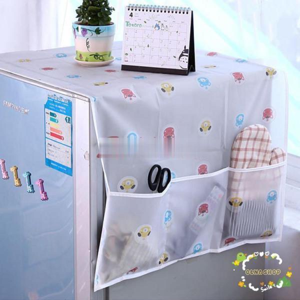 ■品名：防塵カバー■素材：PEVA■カラー：全3色■サイズ：129*54cm■生産地：：中国■適用電器：冷蔵庫■検索ワード：冷蔵庫 ダストカバー 汚れ防止 カバー 収納 ポケット 防塵カバー 収納袋付き 冷蔵庫上カバー 防水 小物入れ　布　...