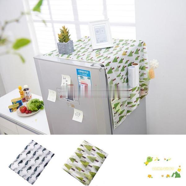 ■品名：防塵カバー■素材：PEVA■カラー：全2色■サイズ：130*54cm■生産地：：中国■適用電器：冷蔵庫■検索ワード：冷蔵庫 ダストカバー 汚れ防止 カバー 収納 ポケット 防塵カバー 収納袋付き 冷蔵庫上カバー 防水 小物入れ　布　...