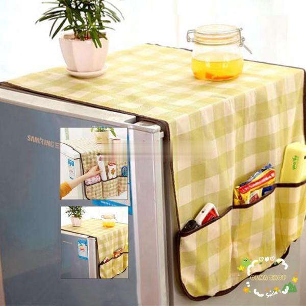 ■品名：防塵カバー■素材：ポリエステル ■カラー：全2色■生産地：：中国■適用電器：冷蔵庫■検索ワード：冷蔵庫 ダストカバー 汚れ防止 カバー 収納 ポケット 防塵カバー 収納袋付き 冷蔵庫上カバー 防水 小物入れ　布　ポーチ　バッグ　テー...
