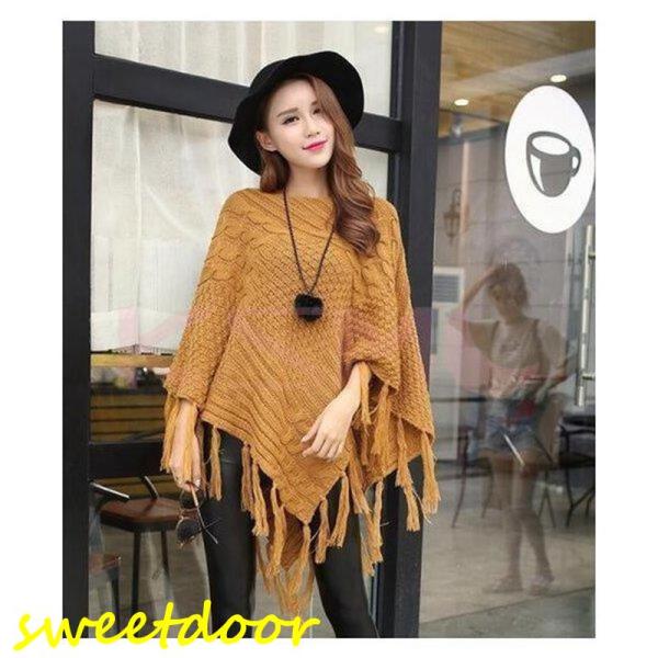 レディース　ポンチョ　秋冬　ニットポンチョ　セーター　フリンジ　ゆったり　ケーブル編み　ケープコート　ストール　アウター　防寒着　商品サイズ：(単位cm）フリーサイズ　　着丈：72/体重：約60kg以下2-4cmの誤差はご容赦下さいませ。（...