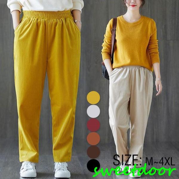 キーワード：ボトムス レディース チノパンツ パンツ ズボン ロング丈 ポケット付き コーデュロイ ウエストゴム 無地 カジュアル 春 春物 無地 ママパンツ 30代 40代 50代【商品説明】■サイズ(単位：cm)表示サイズ：M/L/XL...
