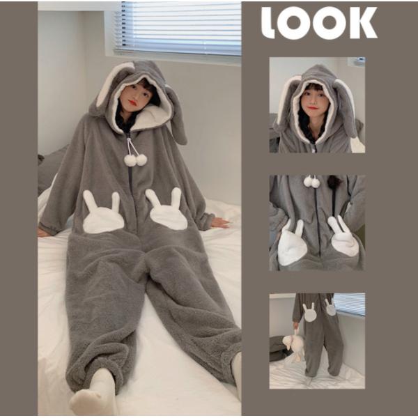 パジャマ レディース ルームウェア ウサギ パジャマ もこもこ フランネル フード付き モコモコ ルームウェア ボア 冬物 女性 あったか 冬 可愛い 長袖 部屋着
