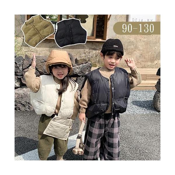 ★男女問わず使えるあったかぬくぬくの子供用ダウンベストです。★冬不可欠の防寒服です。素材:ポリエステル中綿：ダウン90％以上サイズ： 【90】着丈40cm、バスト64cm、参考身長80-90cm【100】着丈42cm、バスト68cm、参考身...