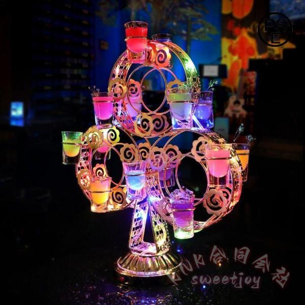 コカボムタワー テキーラ観覧車 ワイングラスホルダー（7?13日到着する）LED酒ボトルの表示棚 トランプ柄の形状デザイン充電式カクテルグラスホルダカラフルな