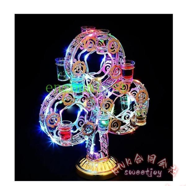 コカボムタワー テキーラ観覧車 ワイングラスホルダー（7~13日到着する）LED酒ボトルの表示棚 トランプ柄の形状デザイン充電式カクテルグラスホルダカラフルな