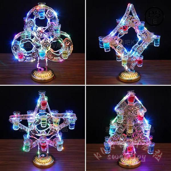 コカボムタワー テキーラ観覧車 ワイングラスホルダー（7~13日到着する）LED酒ボトルの表示棚 トランプ柄の形状デザイン充電式カクテルグラスホルダカラフルな